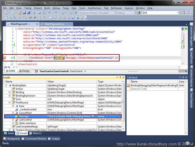 Debugging Data Bindings in XAML with Silverlight 5 Beta | Kunal Chowdhury